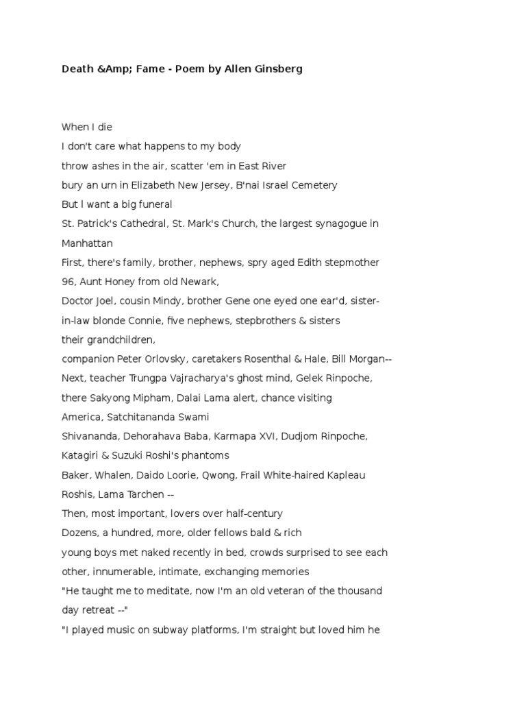 Death and Amp Fame - Poem | PDF | Allen Ginsberg | Entertainment (General)
