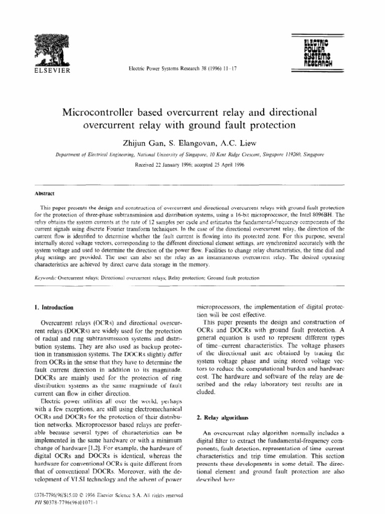 Microcontroller Based Overcurrent Relay and Directional Overcurrent Relay With Ground Fault ...