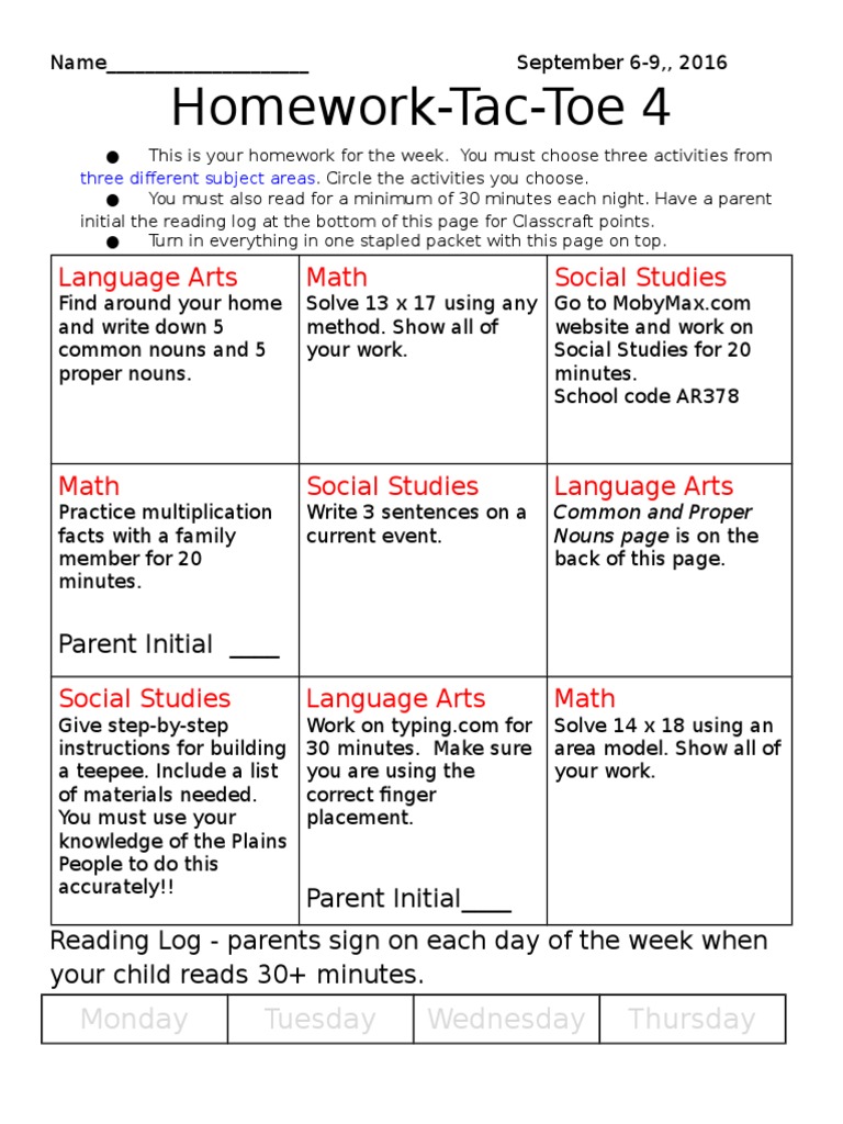 Weekly Homework Activities Guide | PDF | Career & Growth | Language ...