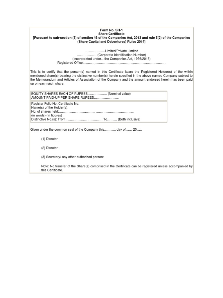 Share Certificate Format | PDF