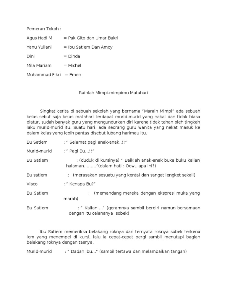 Raihlah Mimpi-Mimpimu Matahari (NASKAH DRAMA Indonesia) | PDF