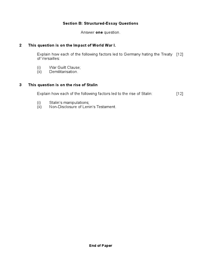 Section B: Structured-Essay Questions: End of Paper | PDF