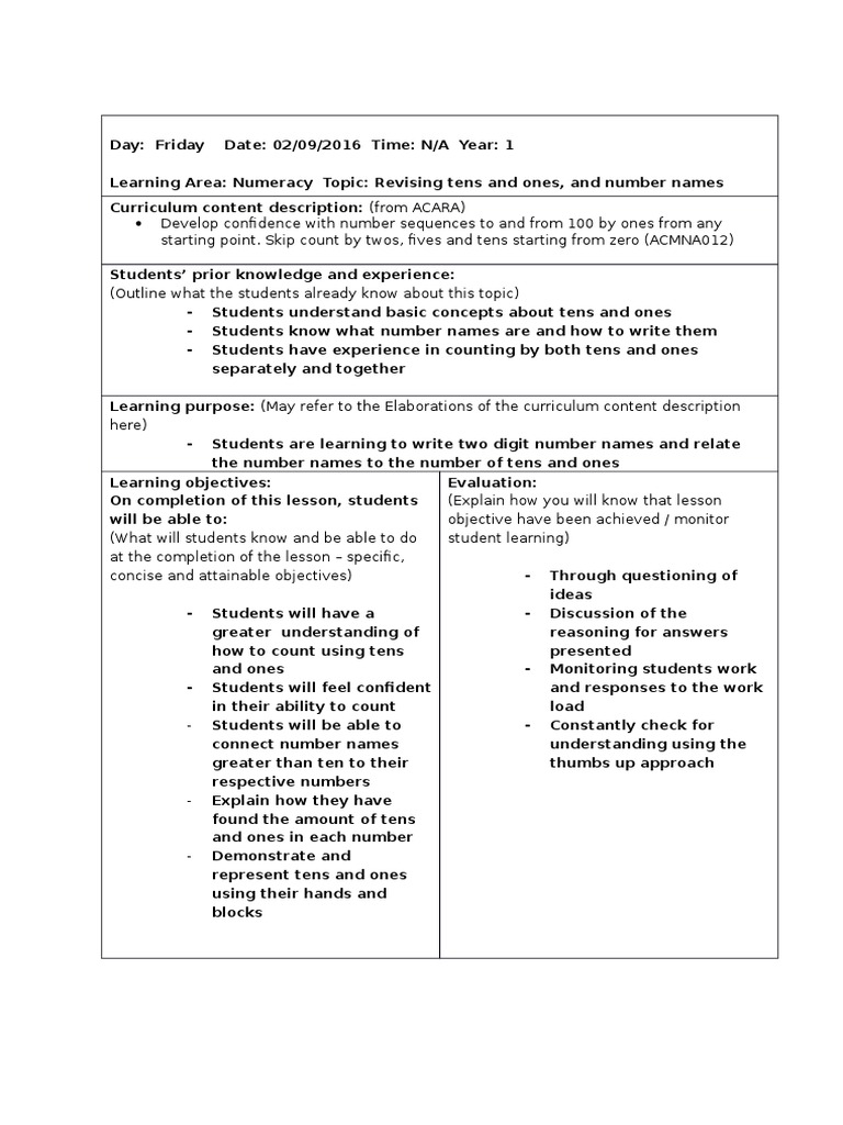 Lesson Plan 2 Primary - Tens and Ones | PDF | Curriculum | Lesson Plan