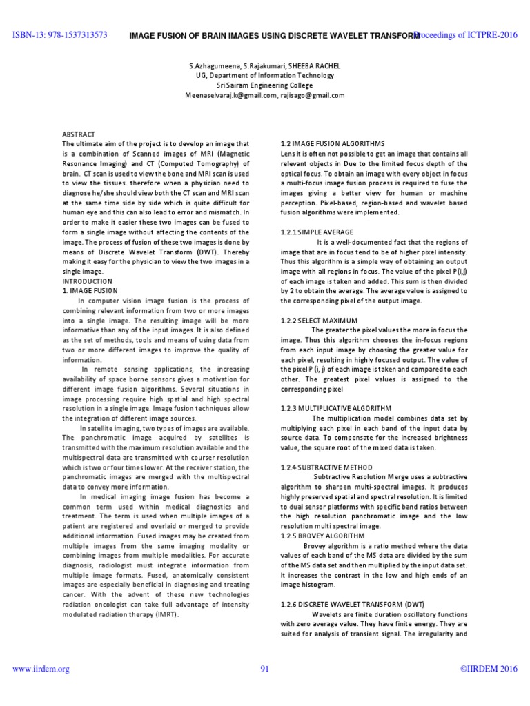 Iaetsd Image Fusion of Brain Images Using Discrete Wavelet Transform | Download Free PDF ...