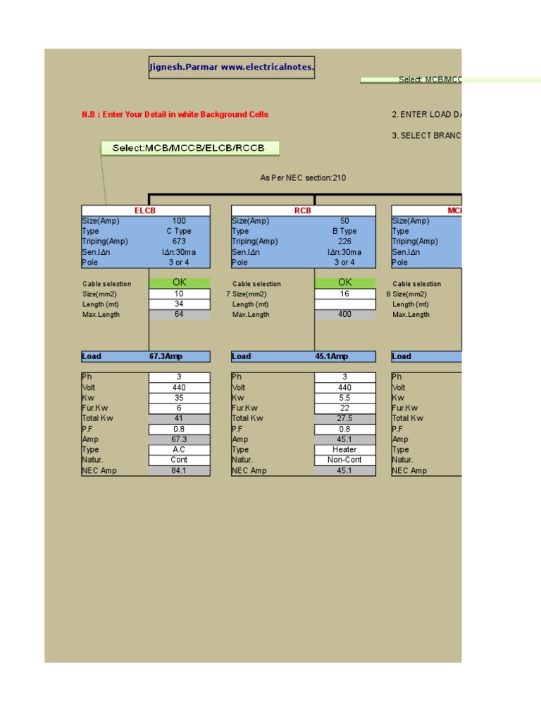 Selection of Main CB and Branch CB (22.8.12) | PDF | Watt | Power (Physics)
