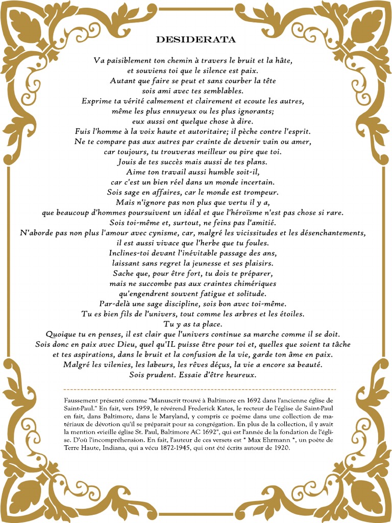 Max Ehrmann Poetry Desiderata Francais