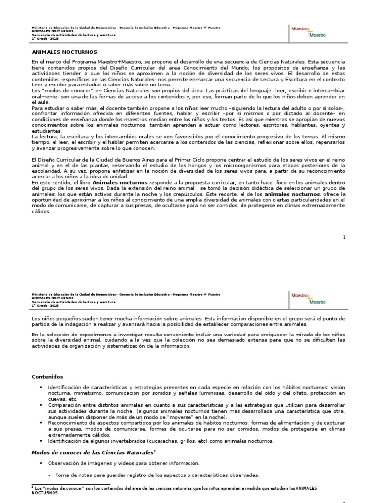 Animales Nocturno-Secuencia - Versión 2-06 | PDF | Lectura (proceso ...