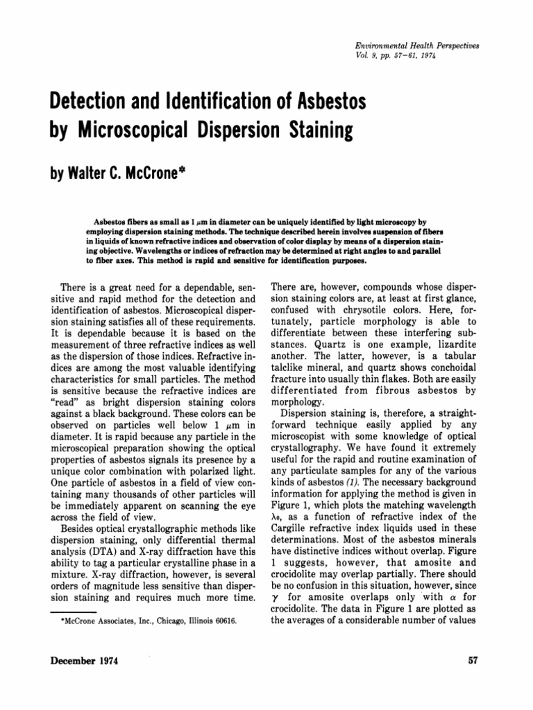 Detection and Identification of Asbestos by Microscopical Dispersion ...