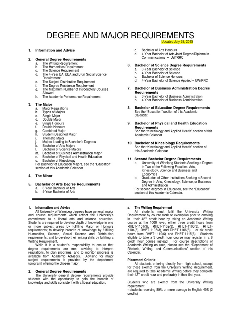 Degree and Major Requirements | PDF | Course Credit | Academic Degree