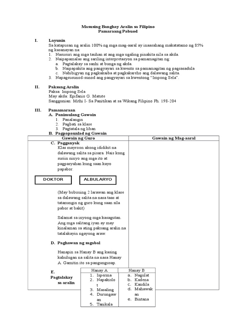 Impong Sela Lesson Plan | PDF