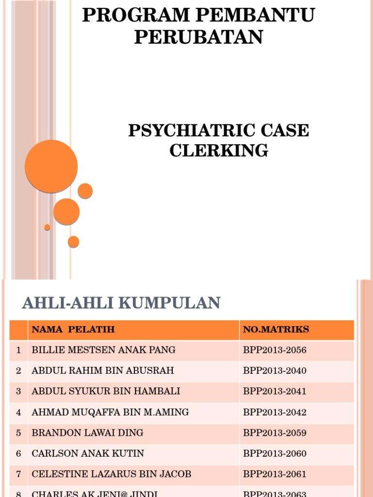 Program Pembantu Perubatan Pembentangan Psikiatrik | PDF