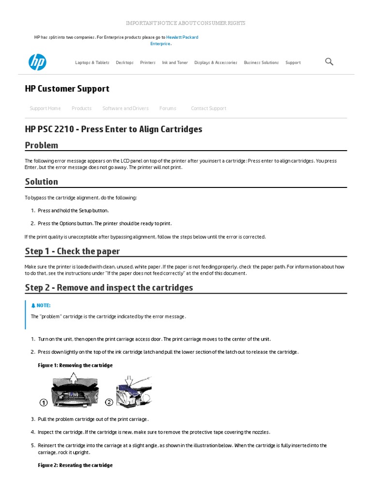 HP PSC 2210 - Press Enter To Align Cartridges - HP® Customer Support ...