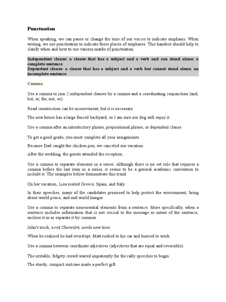 Punctuation Handout | Download Free PDF | Comma | Punctuation