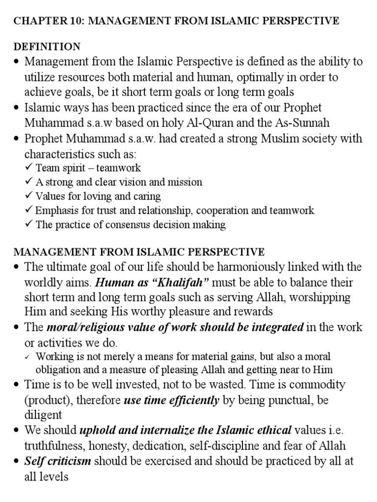 Islamic Management Principles | PDF | Goal | Leadership