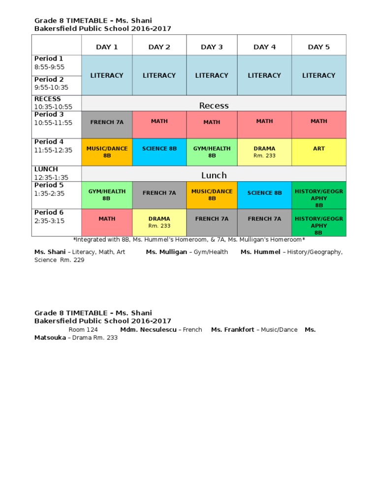 Grade 8 Timetable | PDF | Schools | Educational Organizations