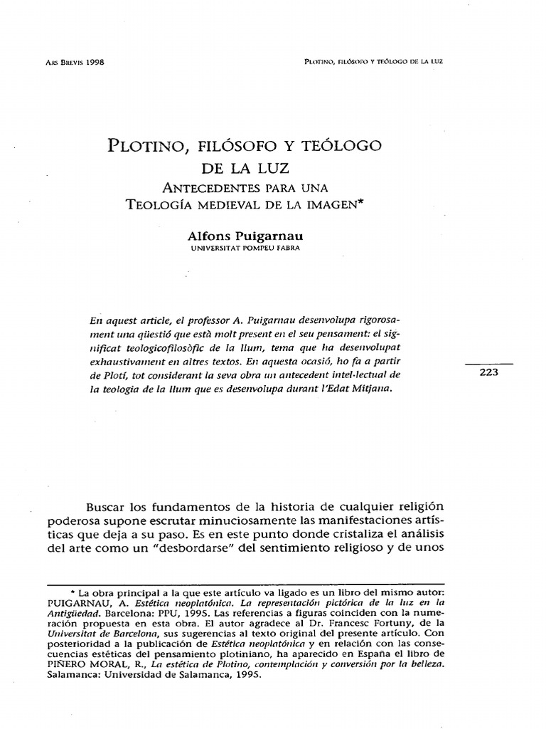 Plotino, Filósofo y Teólogo de La Luz PDF | PDF | Alma | Platón