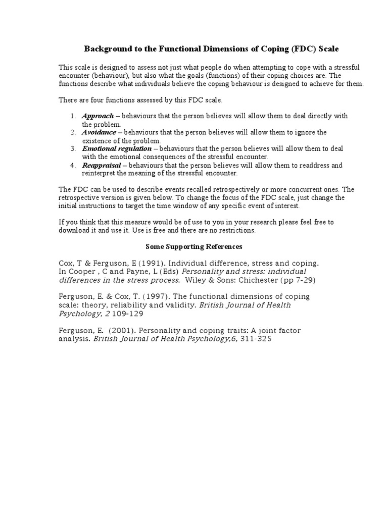 Background To The Functional Dimensions of Coping (FDC) Scale | PDF ...
