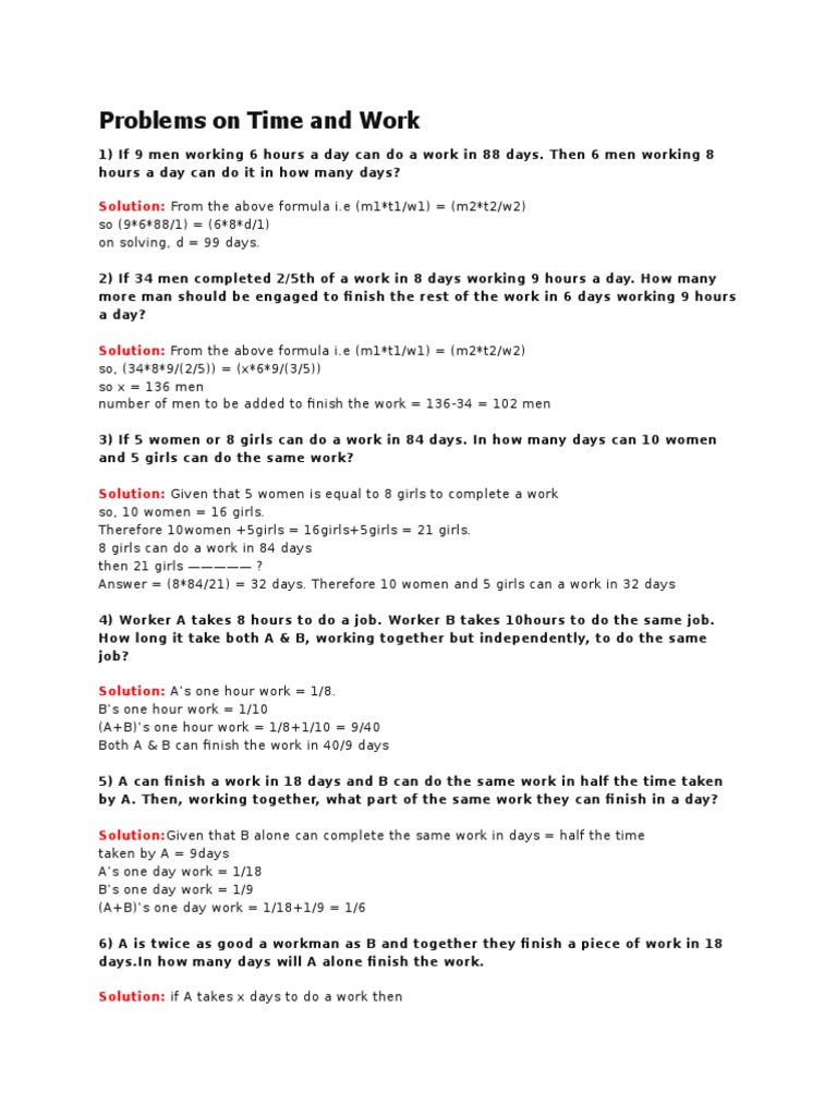 5@problems On Time and Work | PDF | Teaching Mathematics | Computing ...
