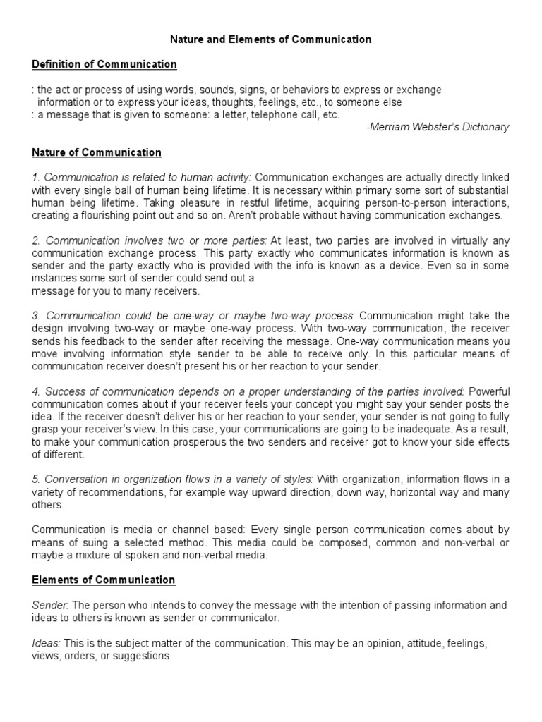 Nature and Elements of Communication | PDF | Cross Cultural ...