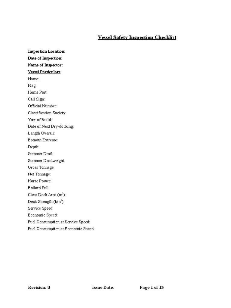 Offshore Vessel Safety Inspection Checklist | PDF | Tonnage | Navigation
