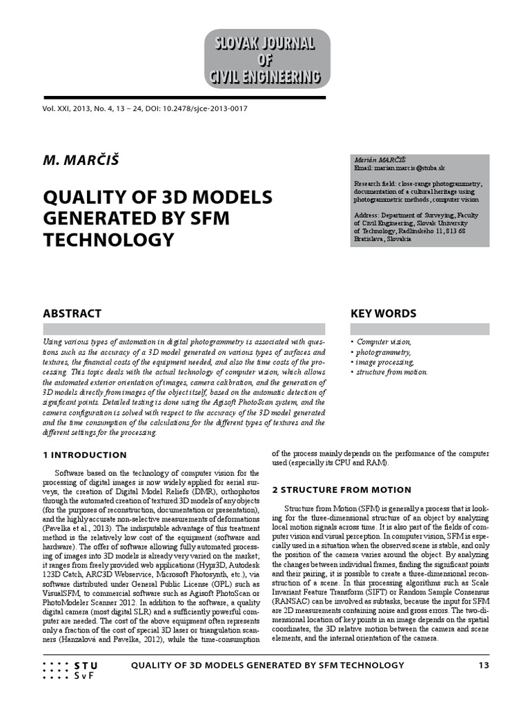Quality of 3d Models Generated by SFM Te | Download Free PDF | Computer ...