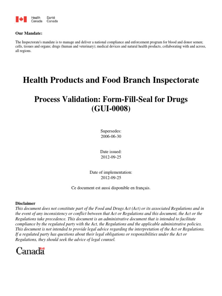 Health Products and Food Branch Inspectorate: Process Validation: Form ...