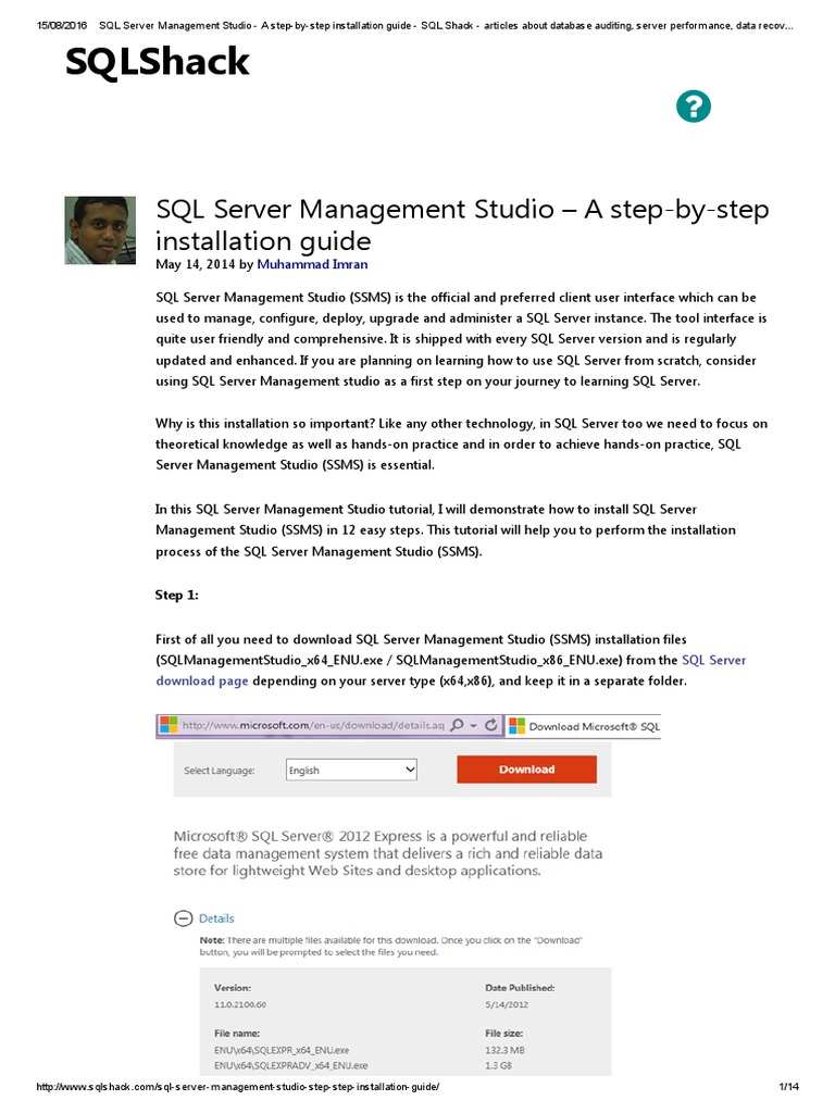 SQL Server Management Studio - A Step-By-step Installation Guide | PDF ...