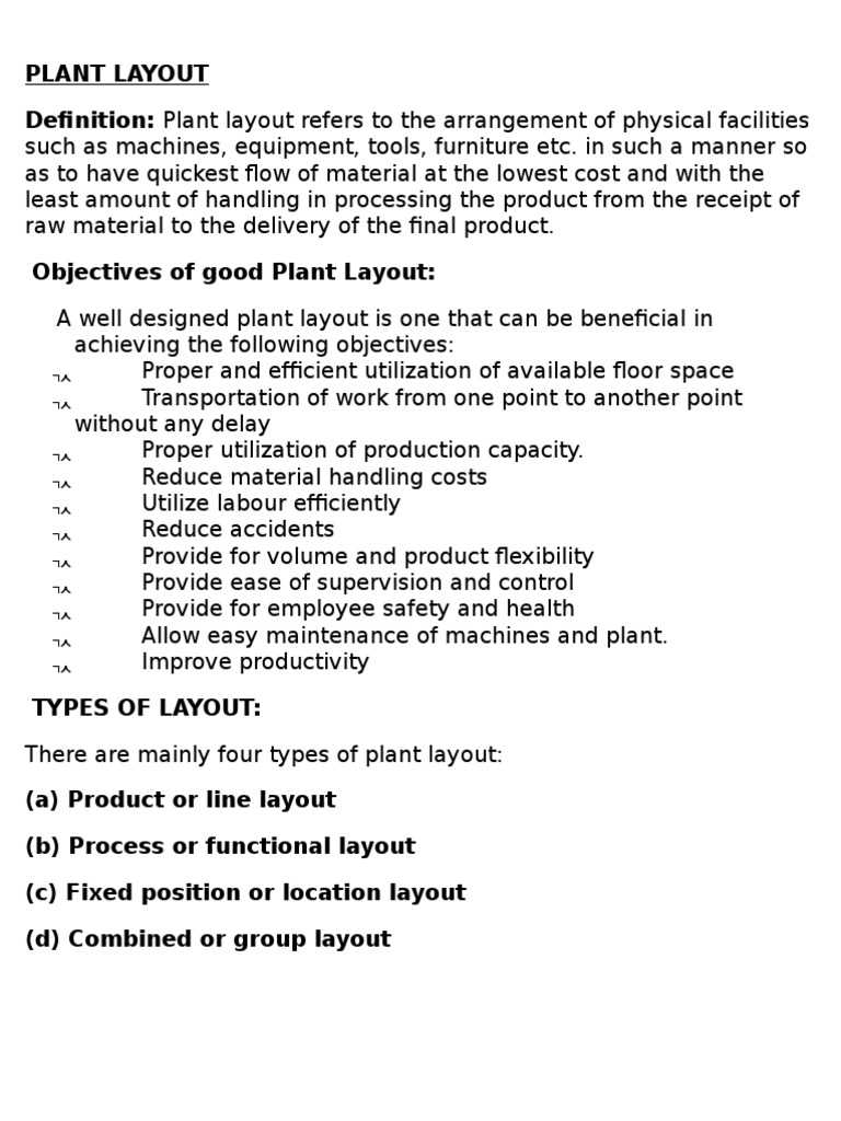 Plant Layout Definition: Plant Layout Refers To The Arrangement of ...