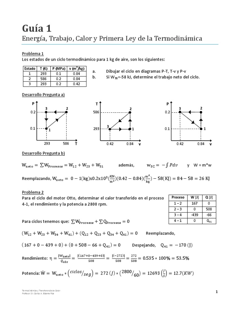 GUIA 1 - Resuelta - Energia Trabajo Calor y Primera Ley de La Termodinamica | Unduh gratis PDF ...