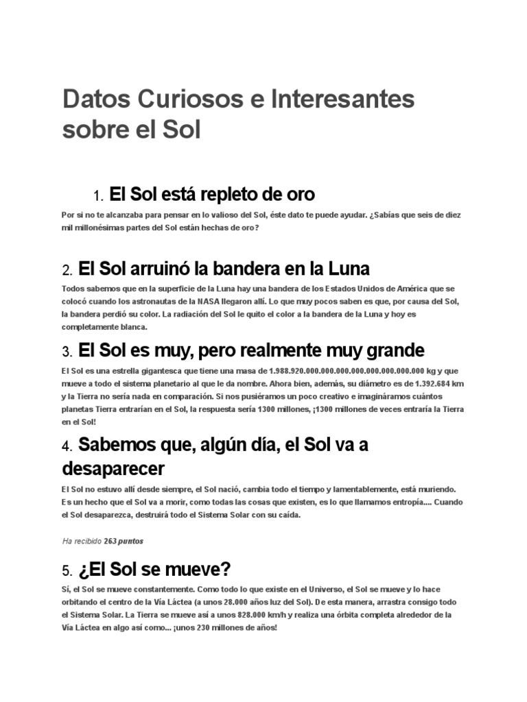 Datos Curiosos e Interesantes Sobre El Sol | PDF | Dom | Luna