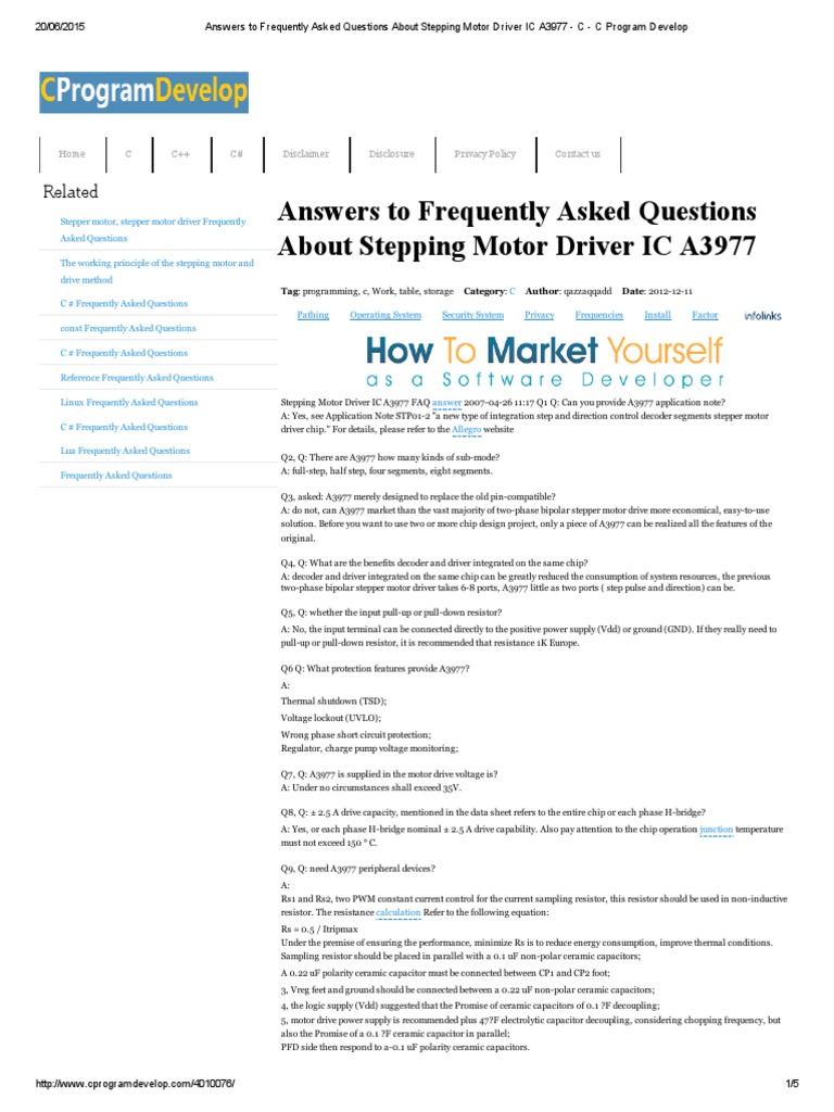 FAQ Stepping Motor Driver IC A3977 - C Program PDF | PDF | Capacitor ...