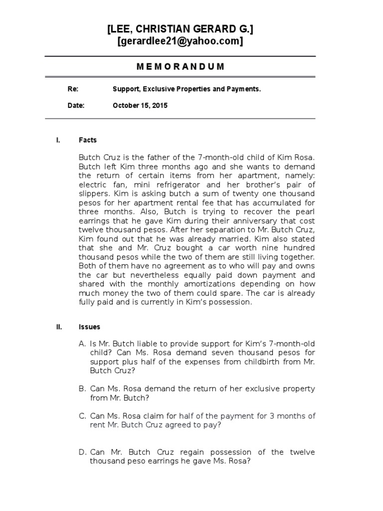 Template 3 - Legal Memorandum | PDF | Marriage | Civil Law (Legal System)