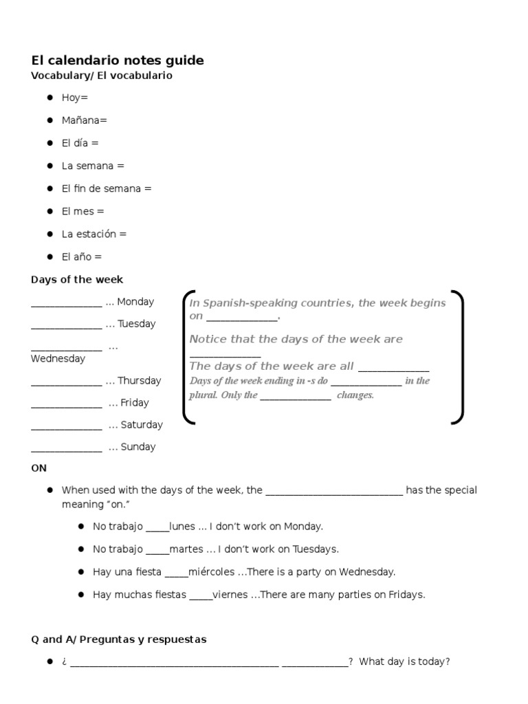 El Calendario Notes Guide | PDF | Linguistics
