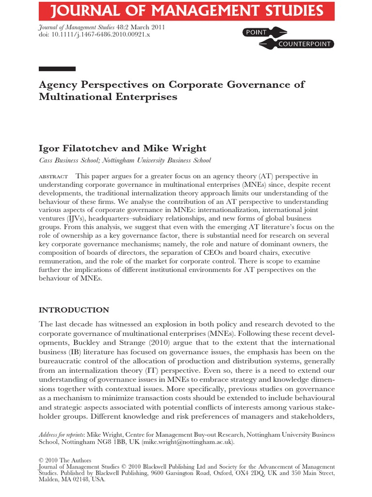 Igor Filatotchev | PDF | Corporate Governance | Internationalization