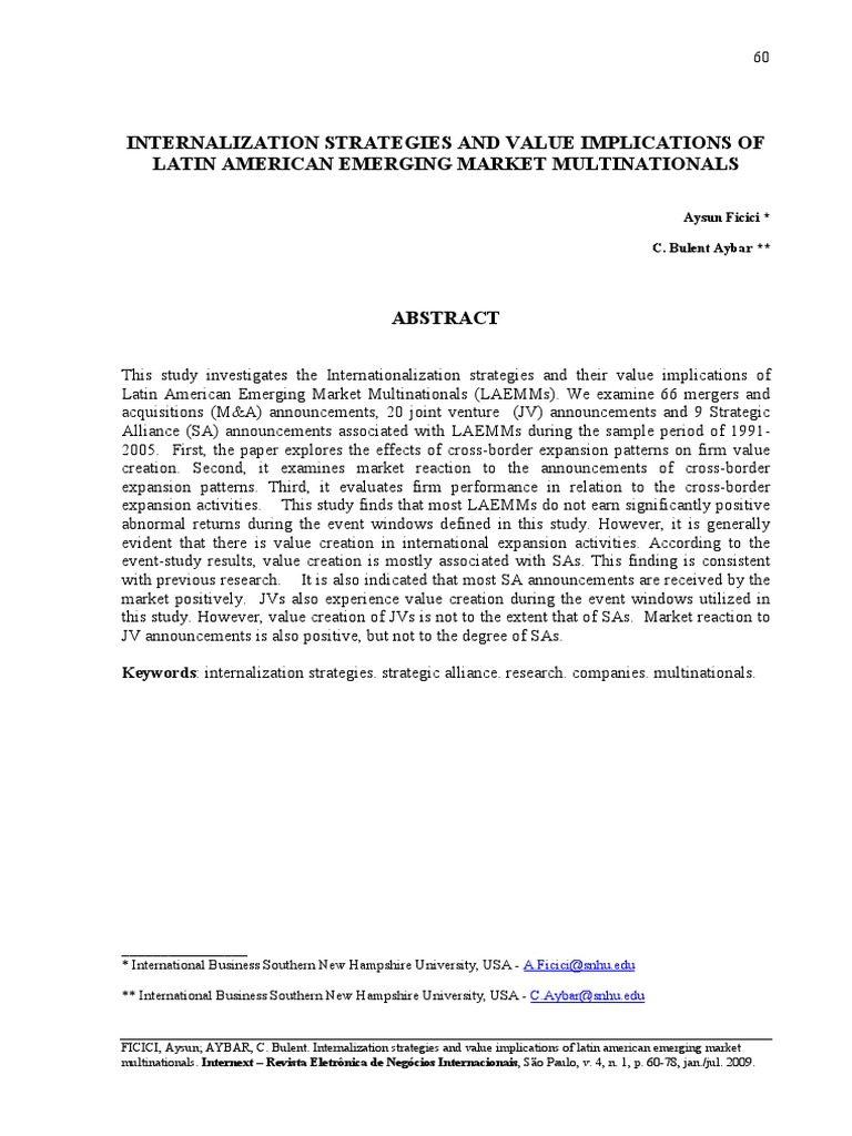 Internalization Strategies and Value Implications of Latin American ...