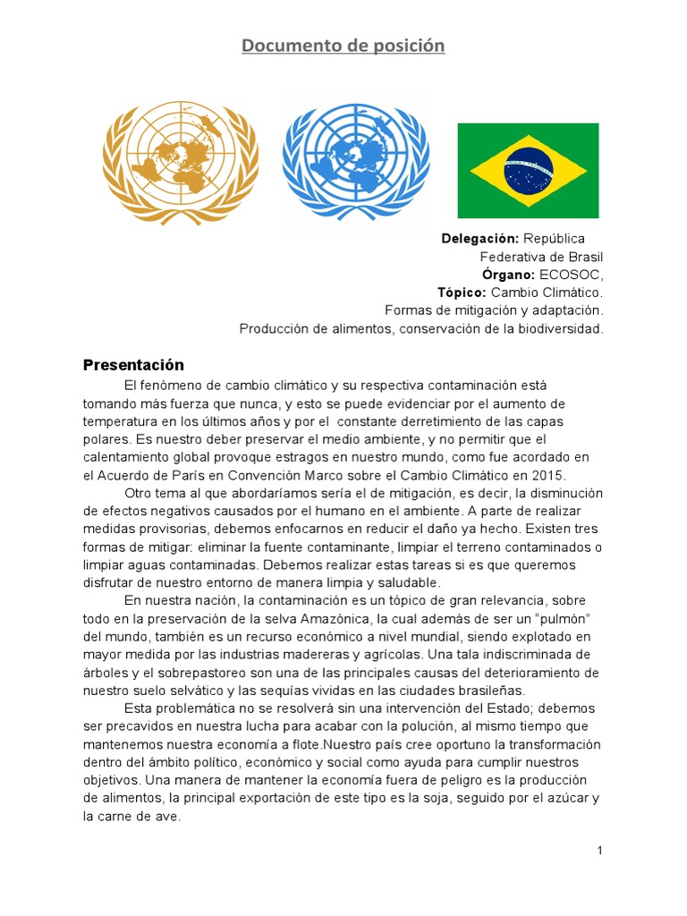 Ejemplo de Documento de Posicion | PDF | Cambio climático | Contaminación