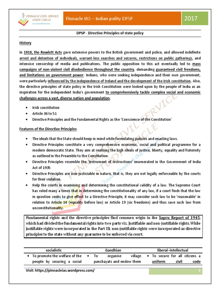 Indian Polity: Directive Principles Overview | PDF | Government | Justice
