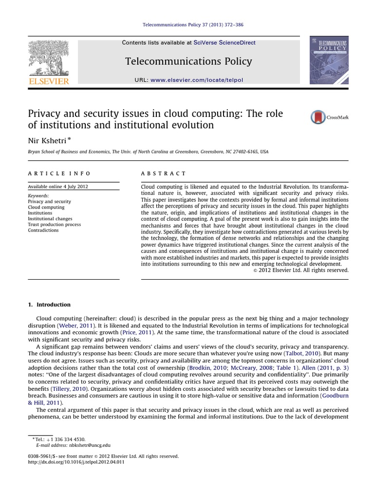 Privacy and Security Issues in Cloud Computing The Role | PDF ...