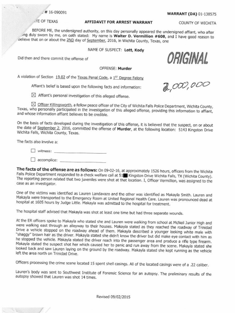 Kody Lott's Arrest Affidavits | PDF