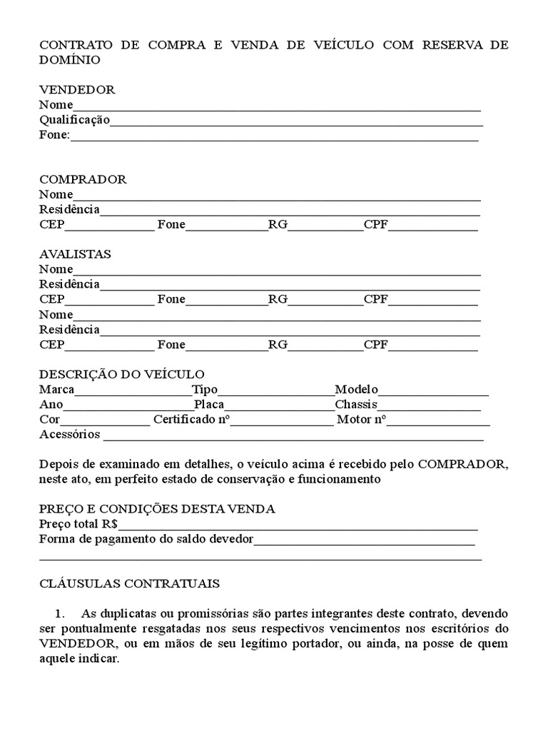 Contrato de Compra e Venda de Veiculo | Lei das Obrigações | Direito ...