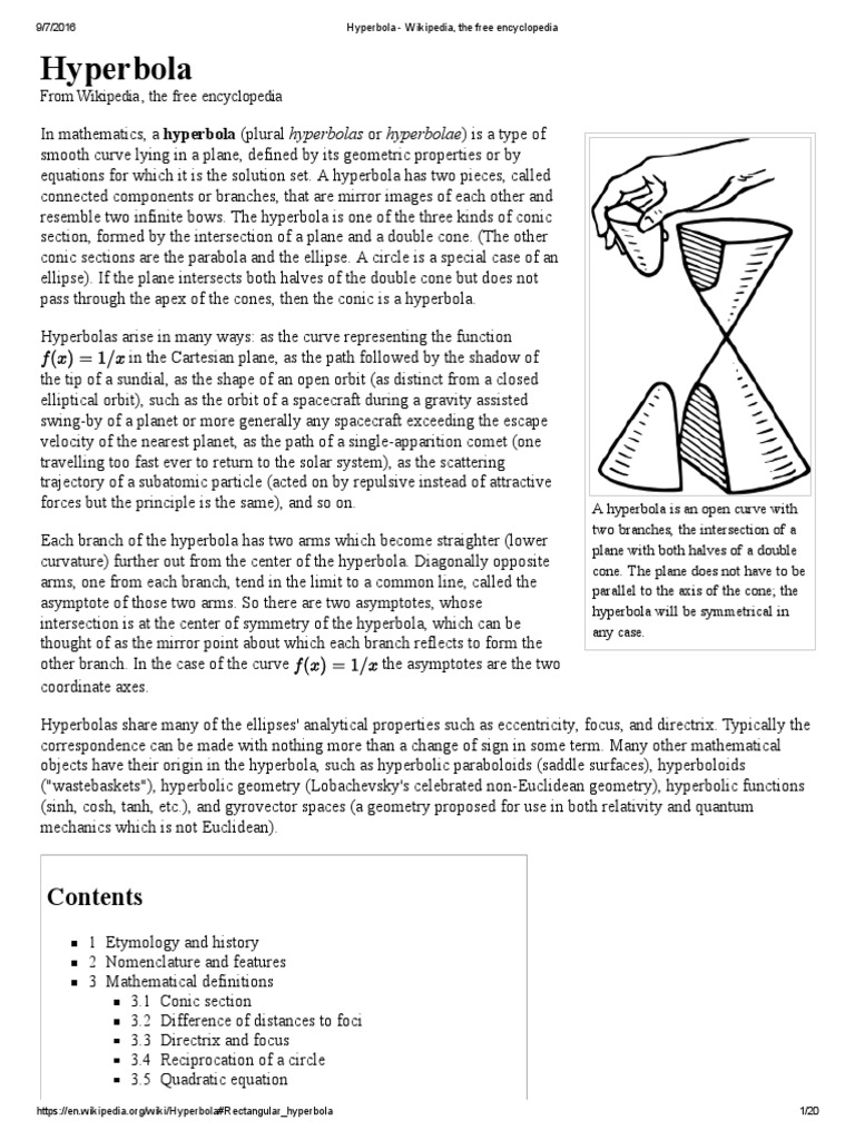 Hyperbola: From Wikipedia, The Free Encyclopedia | PDF | Ellipse | Differential Geometry