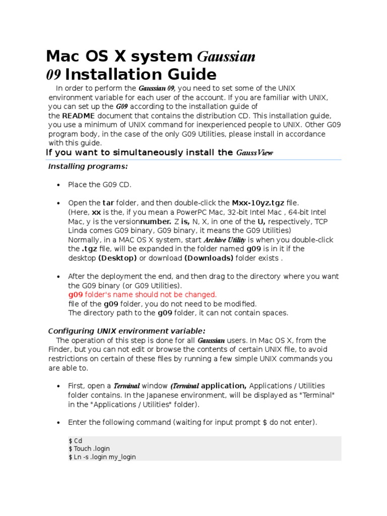 Gaussian 09 Installation for Mac OS X | PDF | Computer File | Directory ...