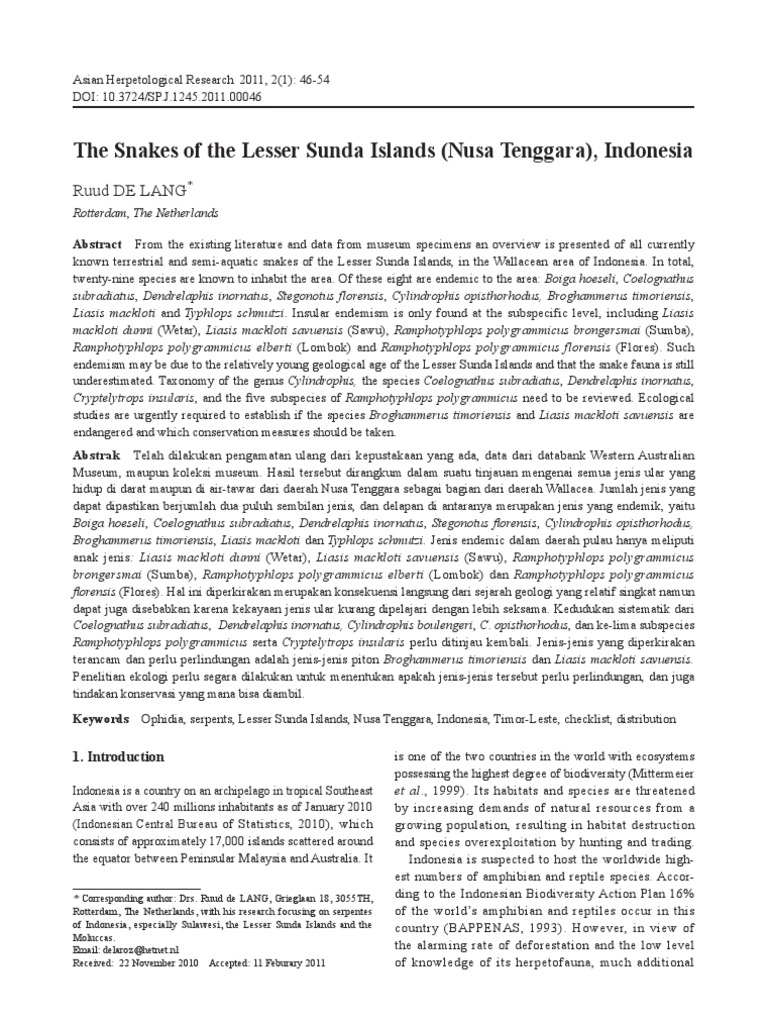 Snakes of the Lesser Sunda Islands | PDF | Snake | Conservation