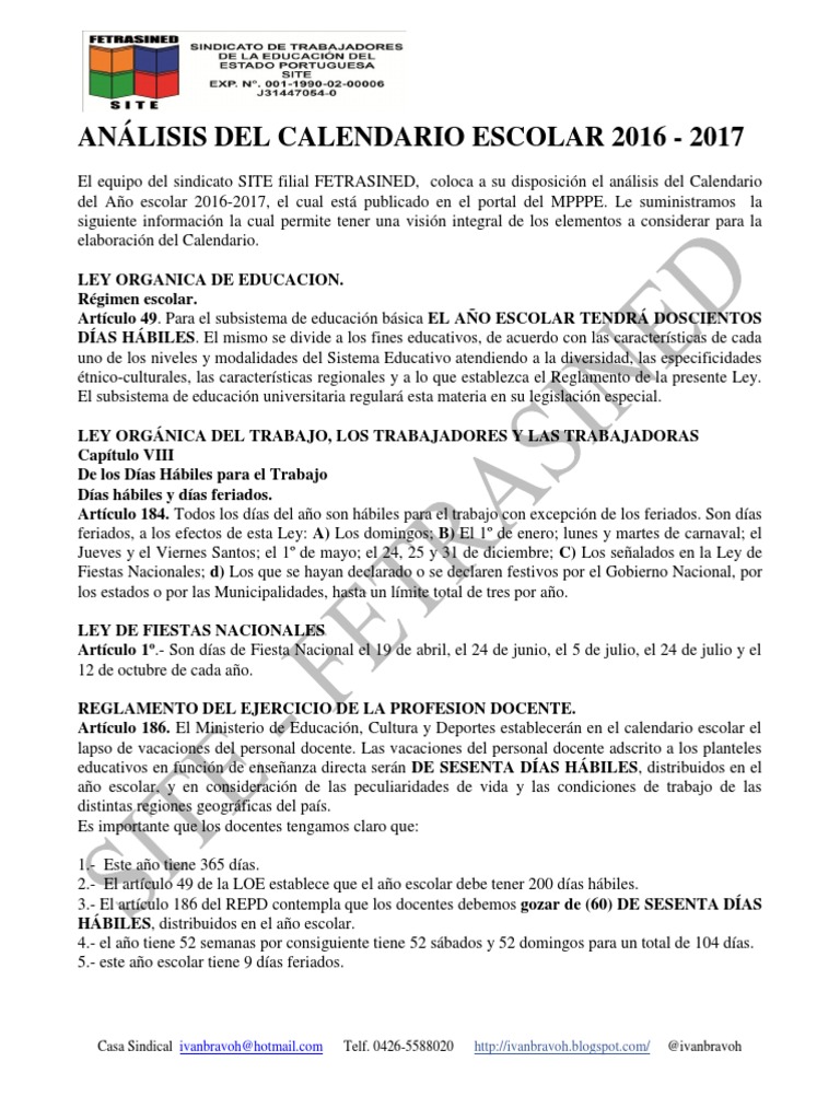 Análisis Del Calendario Escolar 2016 - 2017 | PDF | Calendario ...
