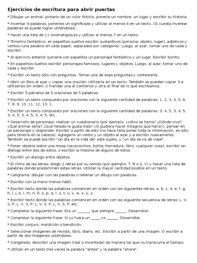 Ejercicios de Escritura Creativa | PDF | Palabra | Adjetivo