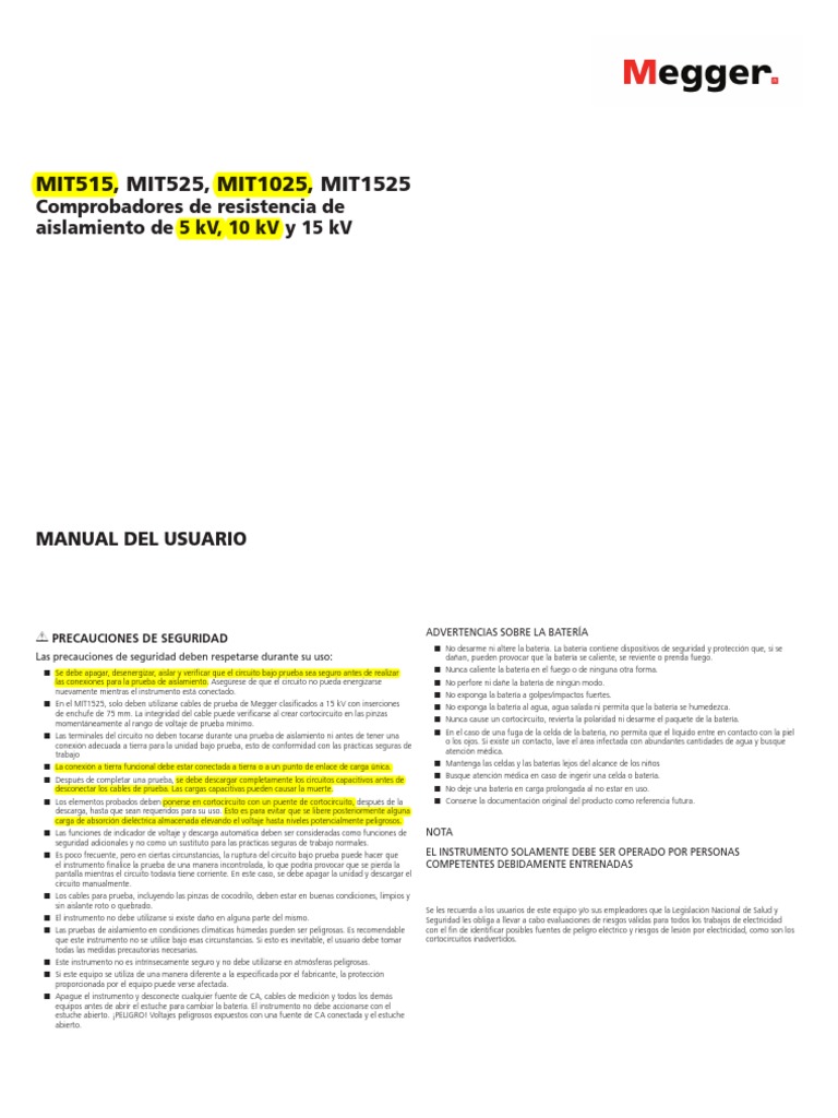 MIT515 MIT525 MIT1025 MIT1525 - UG - Eslt - V04 | PDF | Batería ...