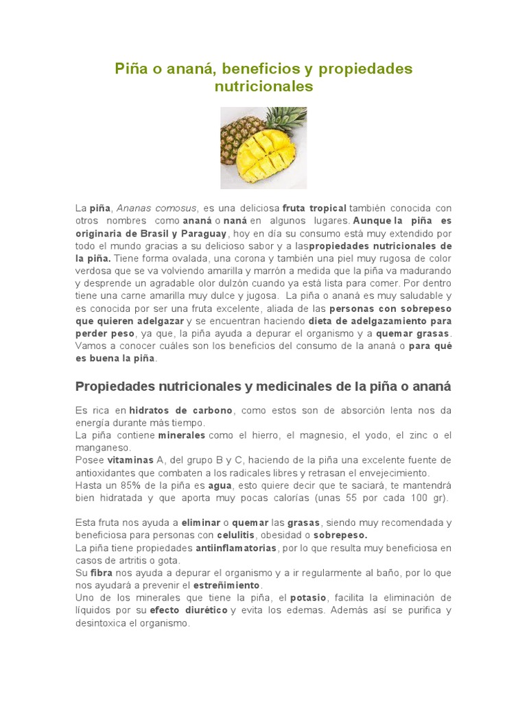 Propiedades y Usos de La Piña | PDF | Piña | Nutrición