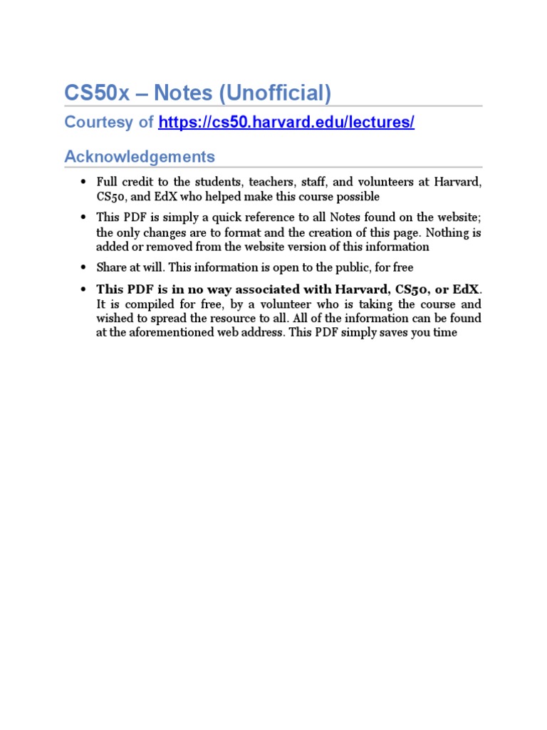 An Unofficial Guide to CS50x Notes | PDF | Cryptography | Control Flow