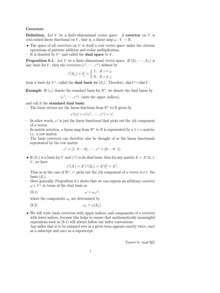Covectors Definition. Let V Be A Finite-Dimensional Vector Space. A Covector On V Is | PDF ...