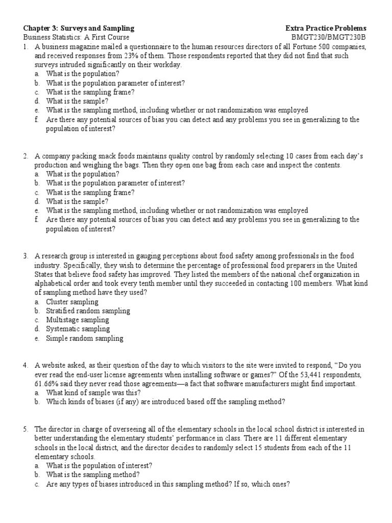 Chapter 3 Extra Practice Problems | PDF | Sampling (Statistics) | Research Methods